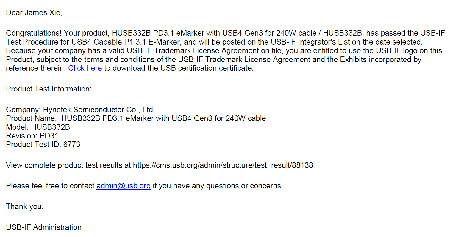 慧能泰半导体官网-业内首家，慧能泰HUSB332B通过USB-IF PD3.1认证