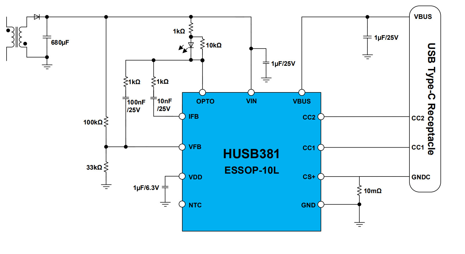 慧能泰半导体官网-内置超低阻抗N-MOS的PD协议芯片HUSB381，解决18W~65W的快充设计需求