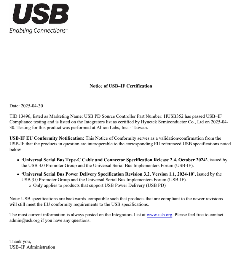 Hynetek-USB-IF certified minimalist PD fast charging solution HUSB352B